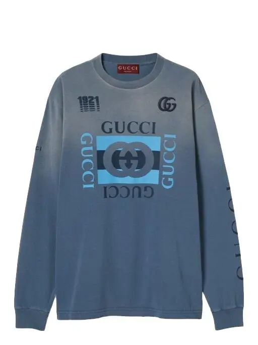 Gucci Printed Cotton Jersey T-shirt - Blue