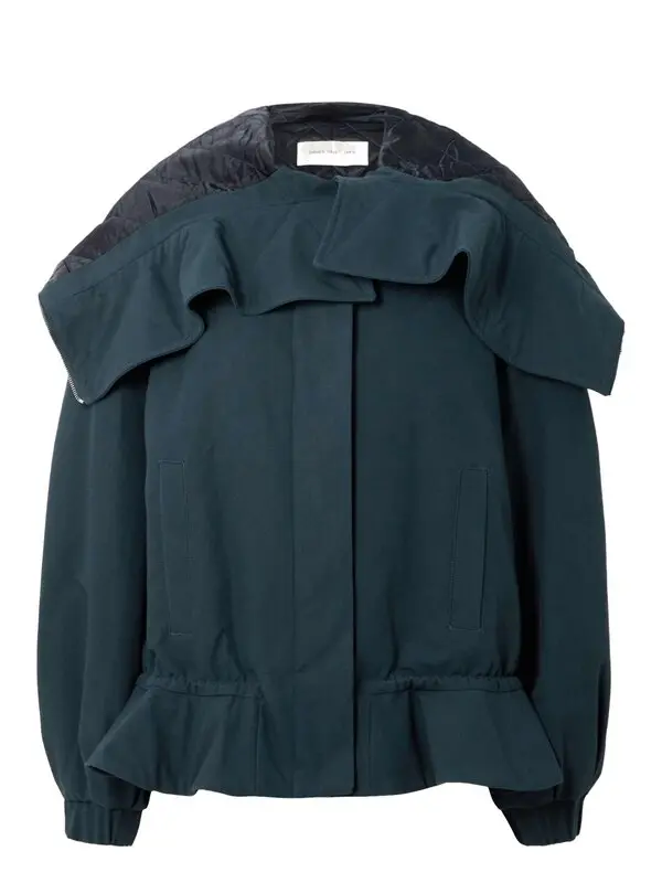 Dries Van Noten Long-sleeved Jacket With Ruffled Hem And Oversized Hood - Navy Blue