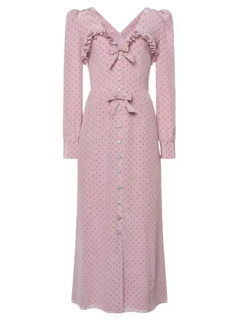 Alessandra Rich Ruffled Polka-dot Midi Dress - Lavender