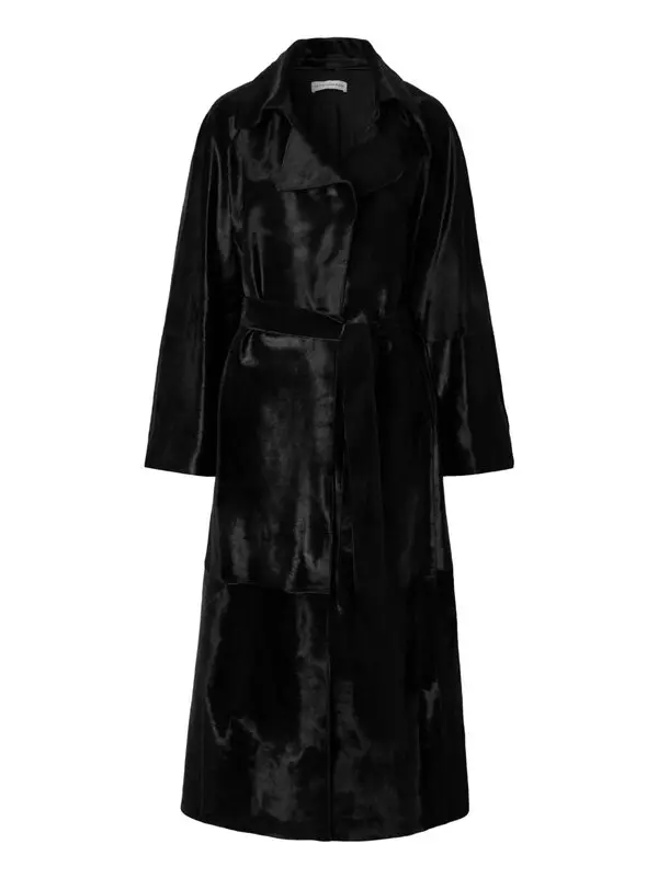 Nour Hammour Althea Belted Cow Hair Coat - Black
