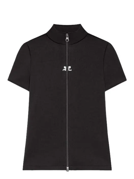 COURREGES Courrèges High-neck Zip-up Top With Logo Detail - Black