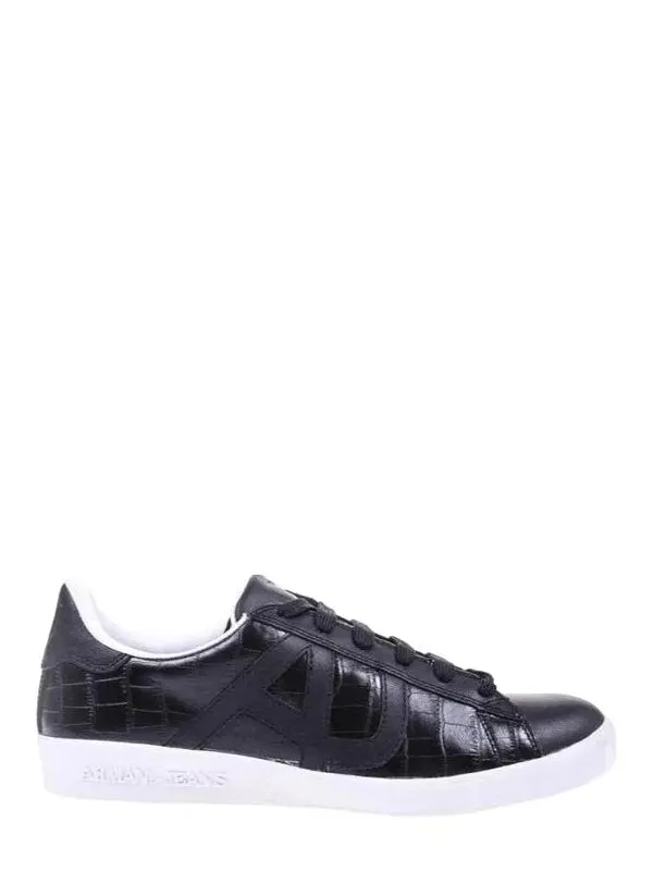 Emporio Armani Leather Croc Effect Sneakers - Black