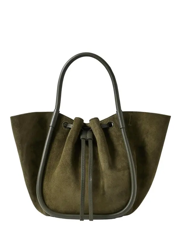 Proenza Schouler Small Pleated Suede Shoulder Bag With Leather Trim - Olive Green