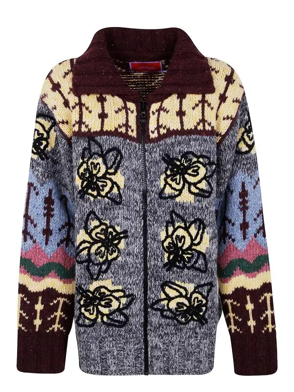 La DoubleJ Chalet Embroidered Zip-up Cardigan - Black