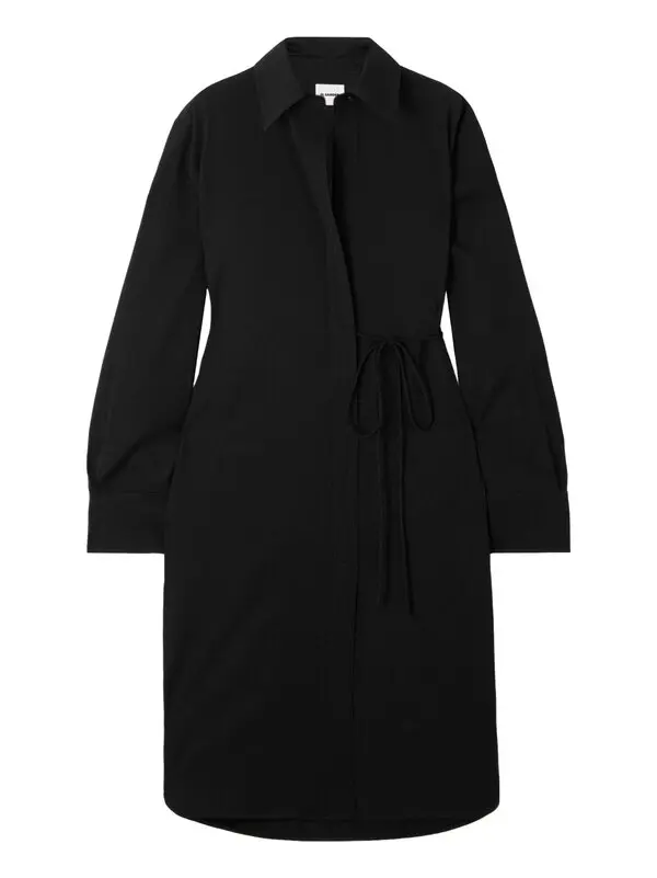 JIL SANDER Long Sleeve Collared Shirt Dress With Waist Tie - Black