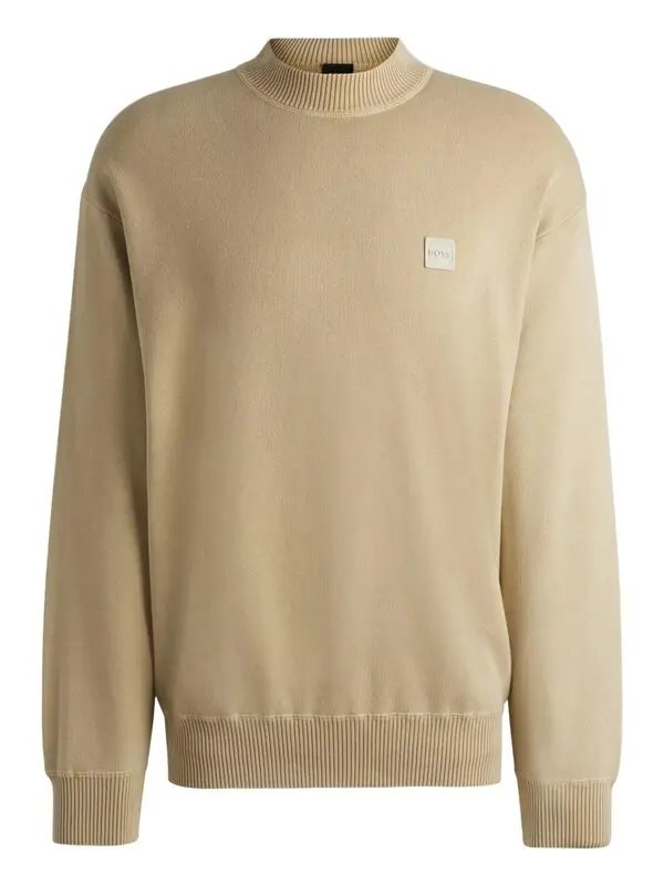 Hugo Boss Mock Neck Cotton Sweater - Light Beige