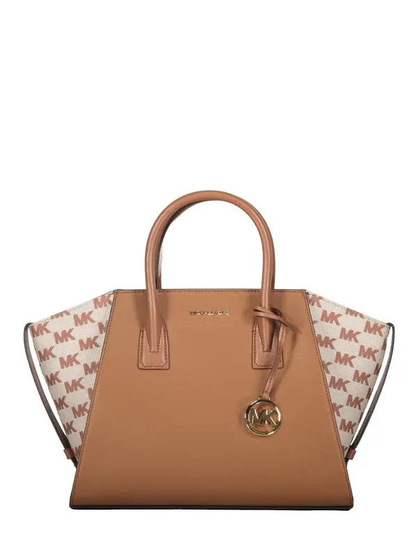Michael Kors Avril Large Leather And Logo Jacquard Satchel Bag - Brown