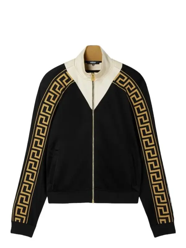 Versace Long Sleeve Zip-up Sweatshirt With High Collar - Black