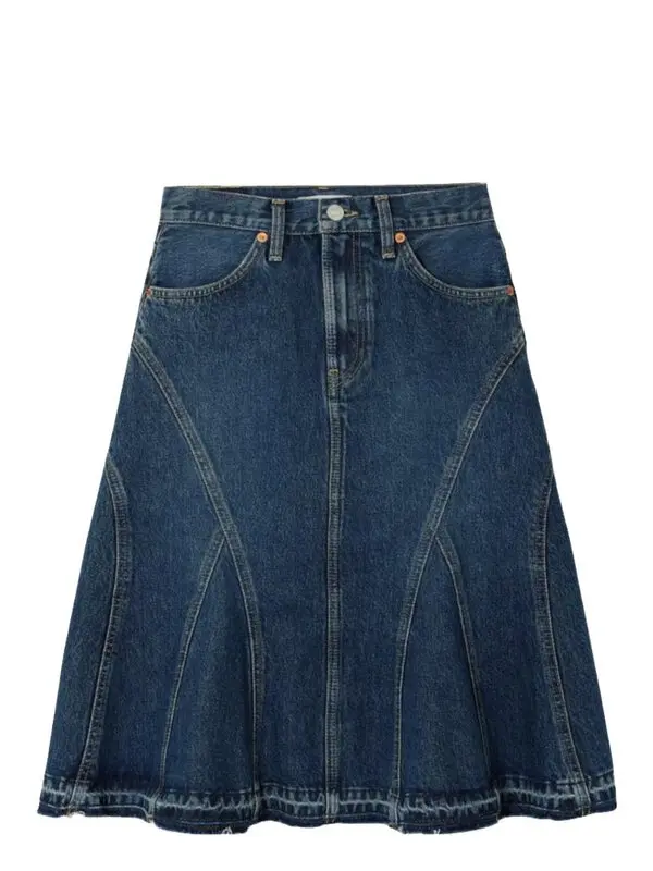 RE/DONE Net Sustain Frayed Organic Denim Skirt - Darkdenim