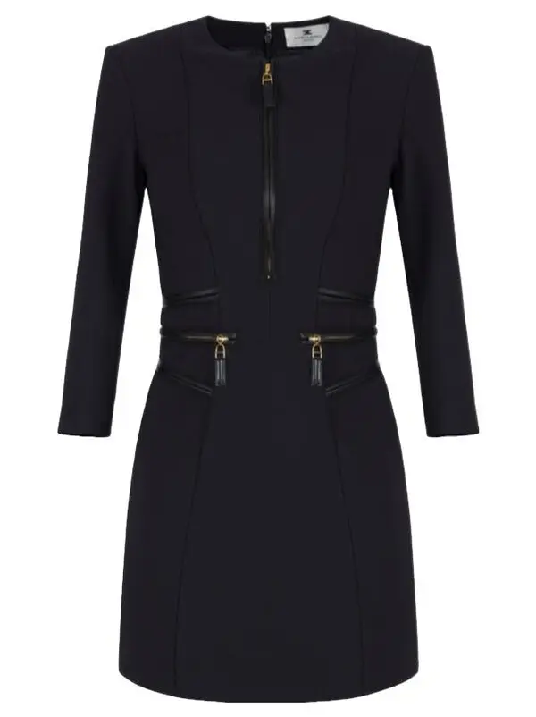 Elisabetta Franchi Double Layer Crepe Zipped Dress - Black