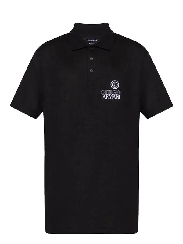 Giorgio Armani Embroidered-logo Short-sleeved Polo Shirt - Black