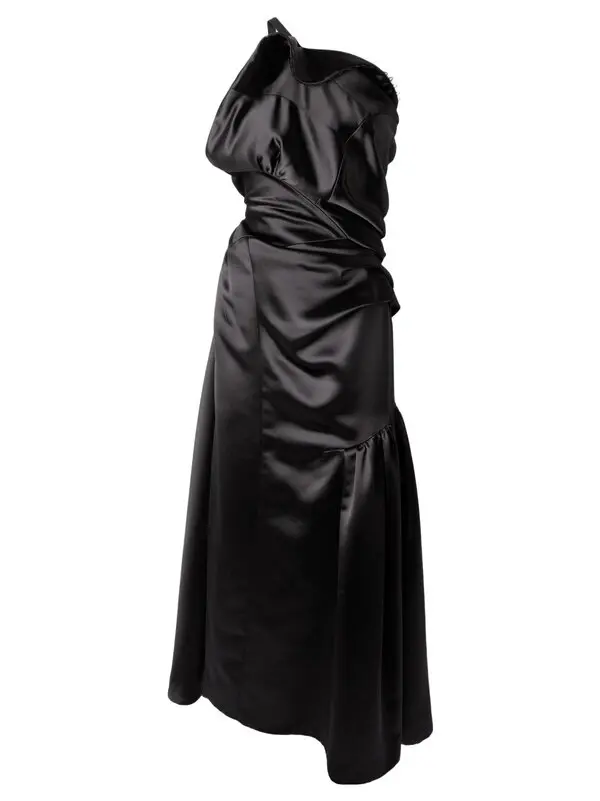 Dries Van Noten One-shoulder Gathered Satin Midi Dress - Black