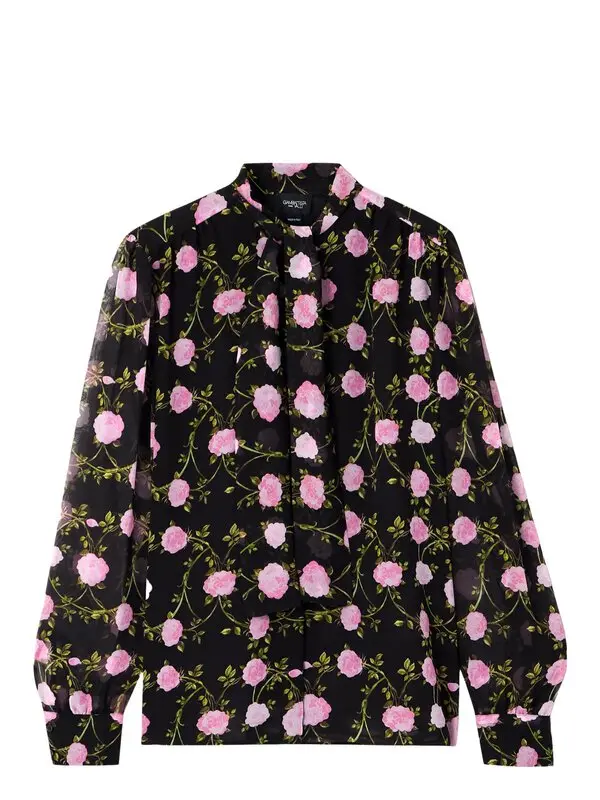Giambattista Valli Floral-print Silk-chiffon Blouse With Pussy-bow - Black