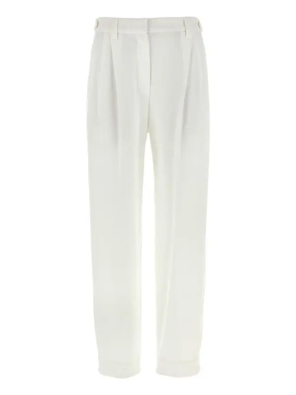Brunello Cucinelli High-waisted Straight Leg Pleated Trousers - White