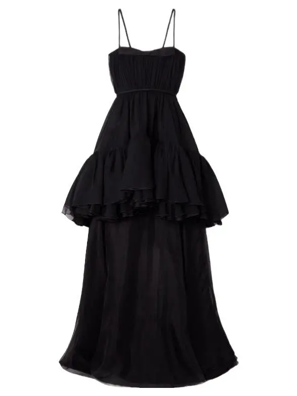 Giambattista Valli Layered Ruffled Silk-chiffon Gown - Black