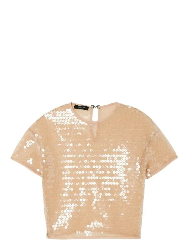 MUGLER Cropped Sequin Top - Tan