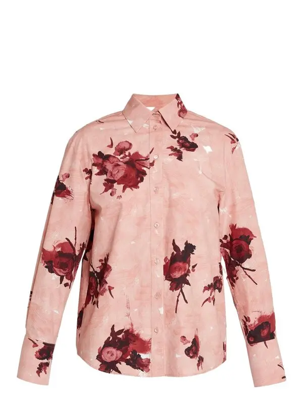 Erdem Rose Print Long Sleeve Shirt - Pink