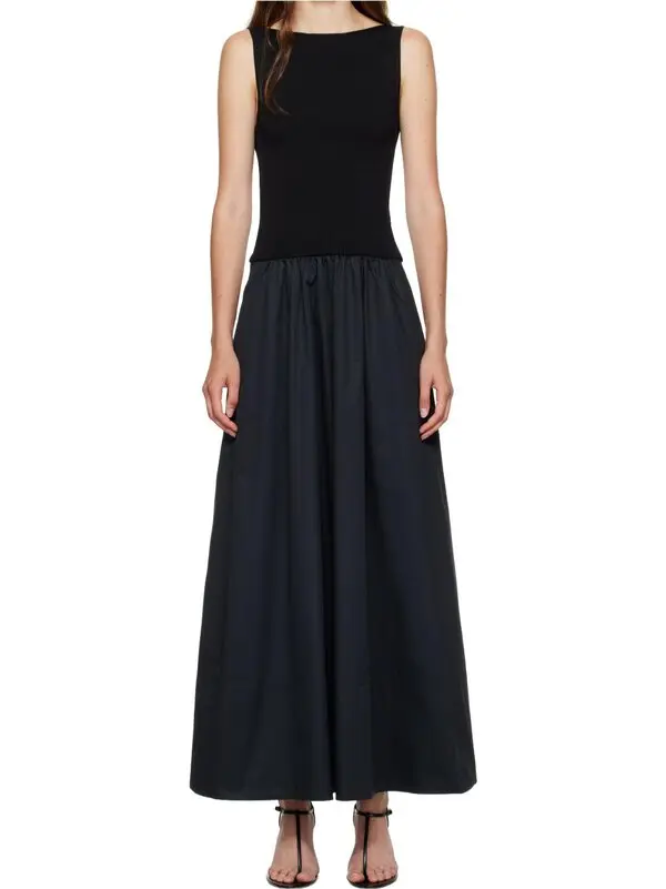 ST. AGNI Paneled Ribbed Maxi Dress With Boat Neck - Black