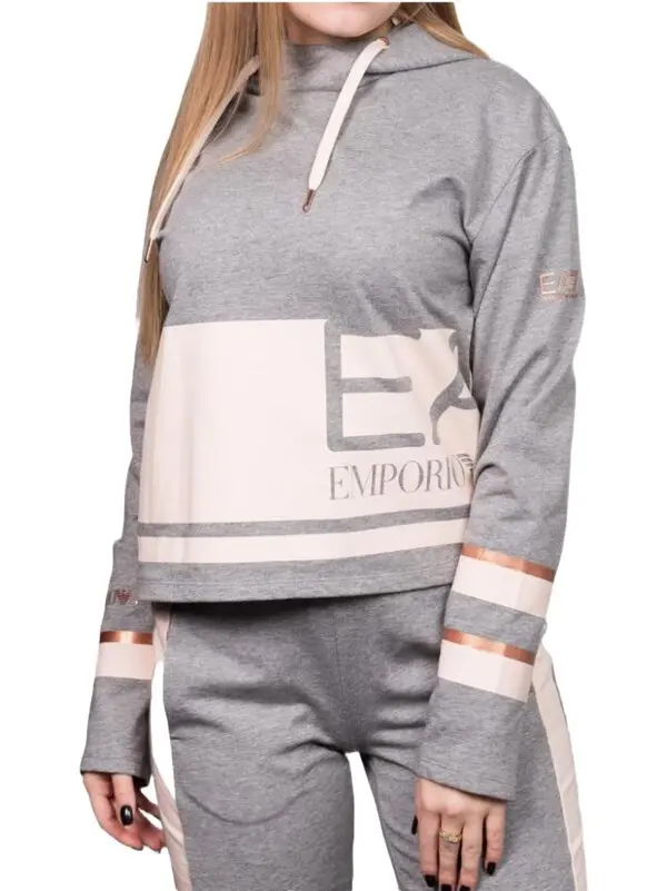 EA7 Logo Color Hooded Sweater - Gray