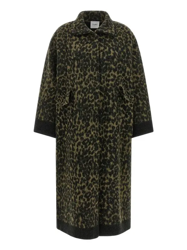 NUDE Animal Print Long Coat - Green