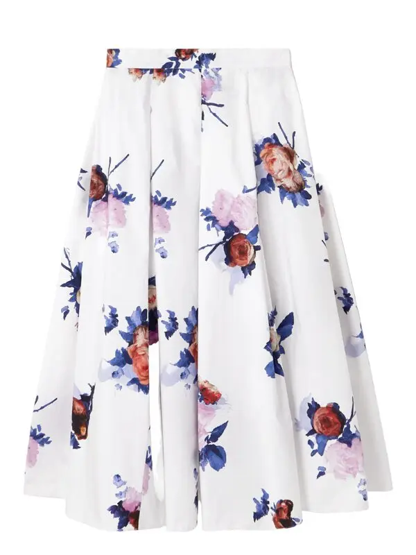 Erdem Pleated Floral Print Midi Skirt - White