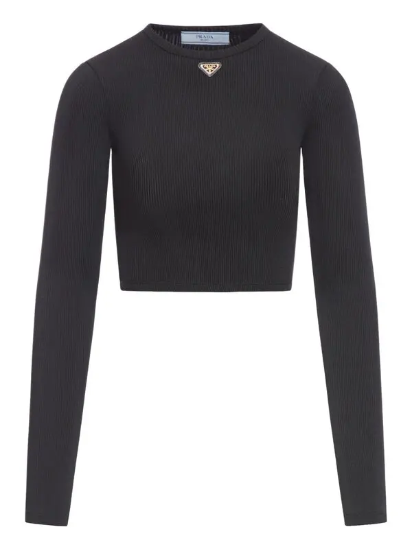 Prada Long-sleeved Cropped Top - Black
