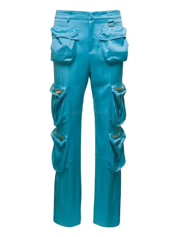 Blumarine Straight Leg Satin Cargo Pants With D-ring Detail - Green