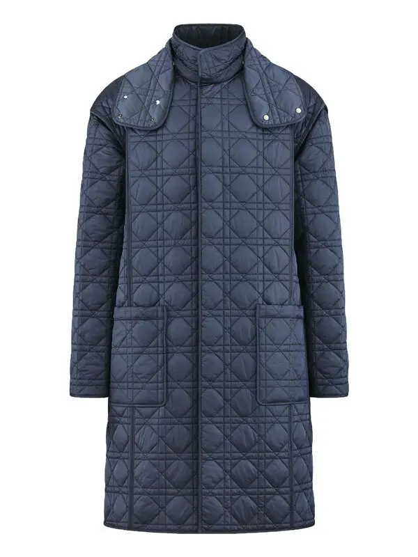 Dior Quilted Cannage Technical Fabric Coat - Blue