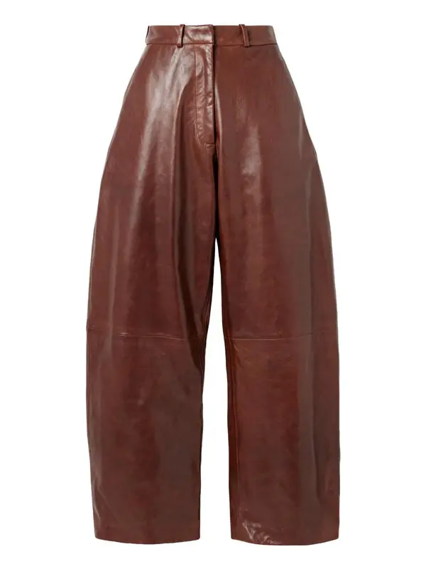 Nour Hammour Leather Belted Wide-leg Trousers - Brown