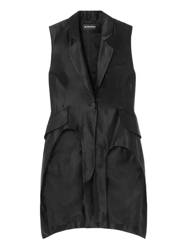 ANN DEMEULEMEESTER Asymmetrical Linen-blend Satin Vest - Black