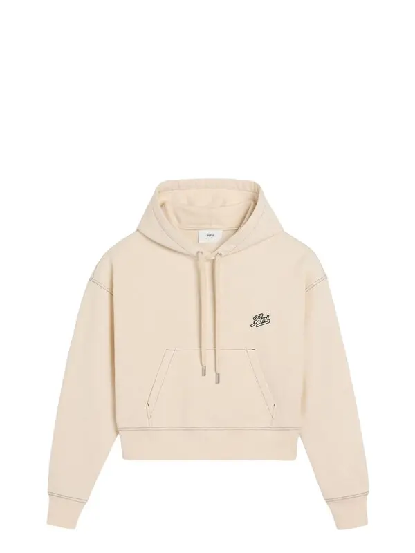 Ami Logo Embroidered Drawstring Hoodie - White