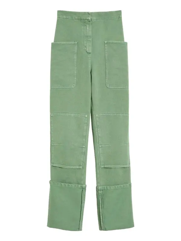 Max Mara High-waisted Straight-leg Trousers With Asymmetrical Pockets - Green