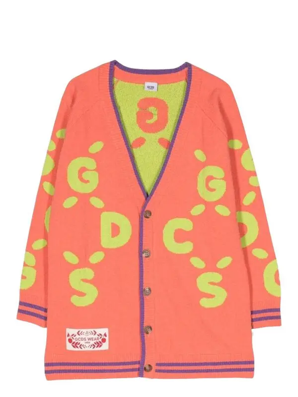 Gcds Debossed-logo Print Cardigan - Pink