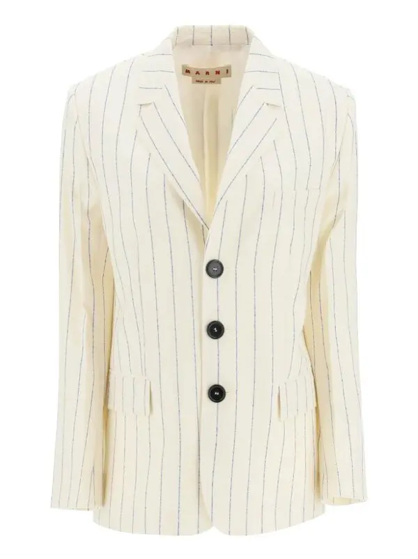 Marni Single-breasted Pinstriped Blazer - White