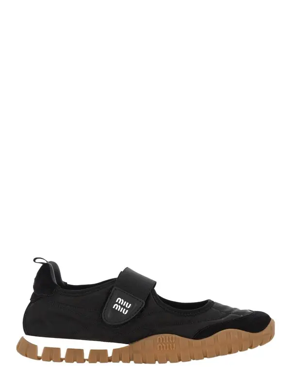 Miu Miu Tyre Round-toe Ballet Flats With Hook-and-loop Buckle - Black
