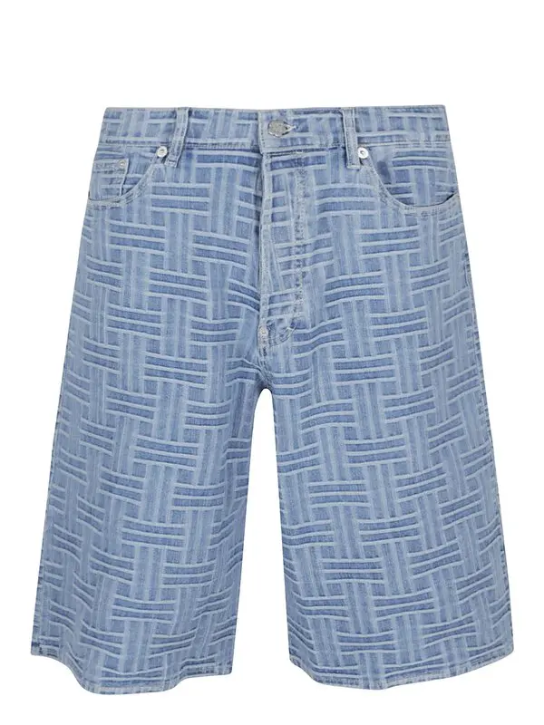 Kenzo Logo Patch Weave Denim Shorts - Blue