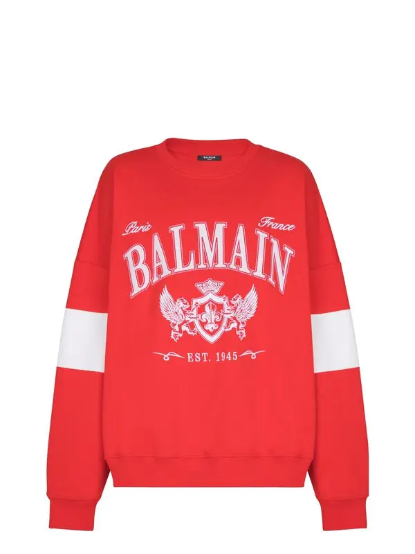 Balmain Boxy College Sweatshirt With Embroidered Logo - Red