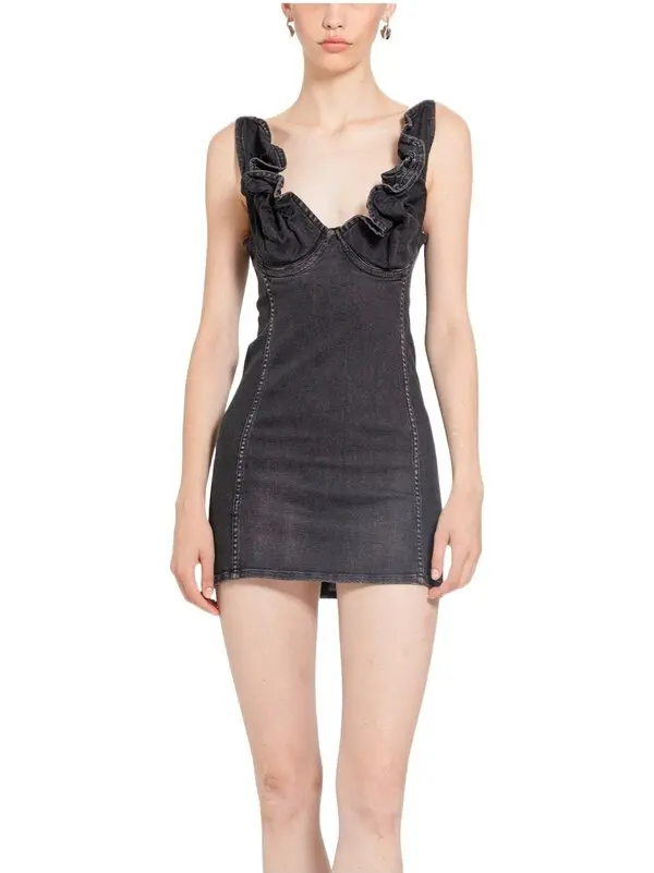 Y/project Sleeveless Ruffled Denim Dress - Black