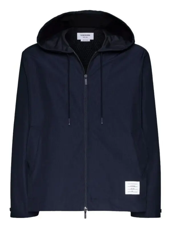 Thom Browne Drawstring Hooded Jacket - Navy Blue