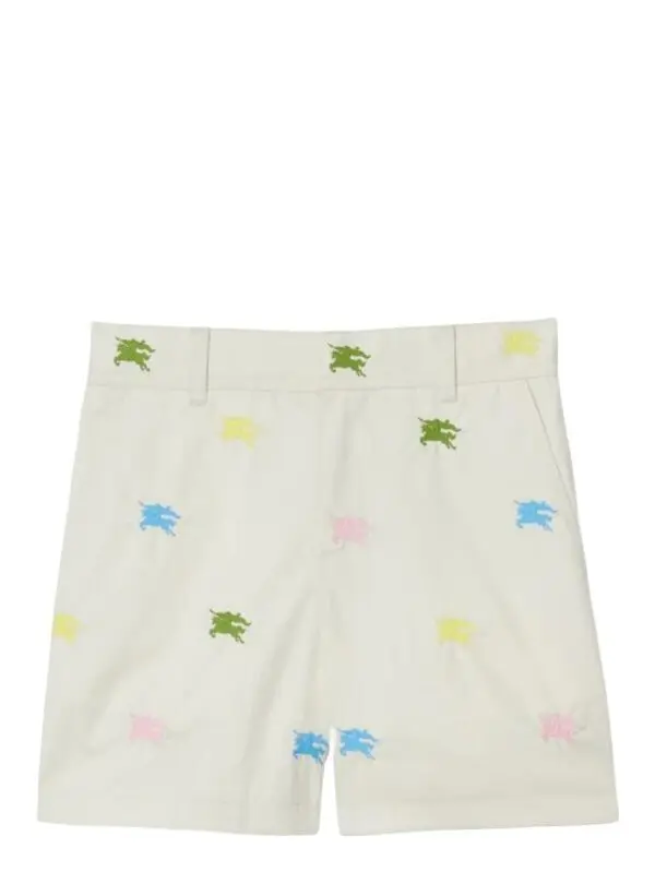Burberry Embroidered Equestrian Knight Cotton Twill Shorts - White