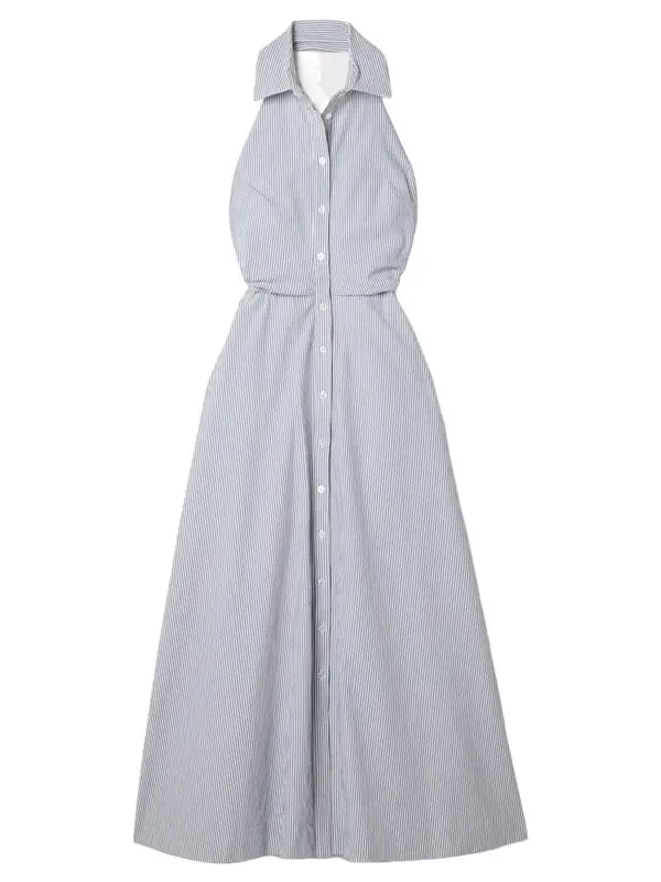 Veronica Beard Mackey Striped Halterneck Dress - Gray