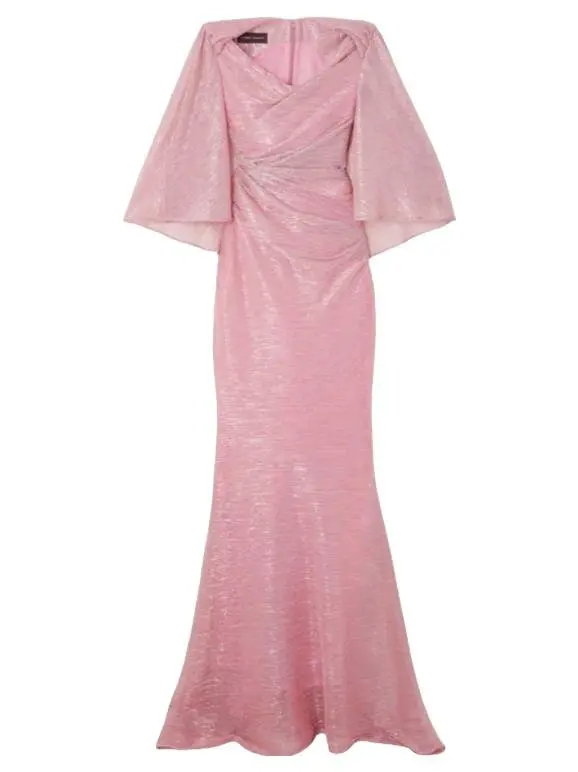 Talbot Runhof Metallic Cape Effect Gown - Pink