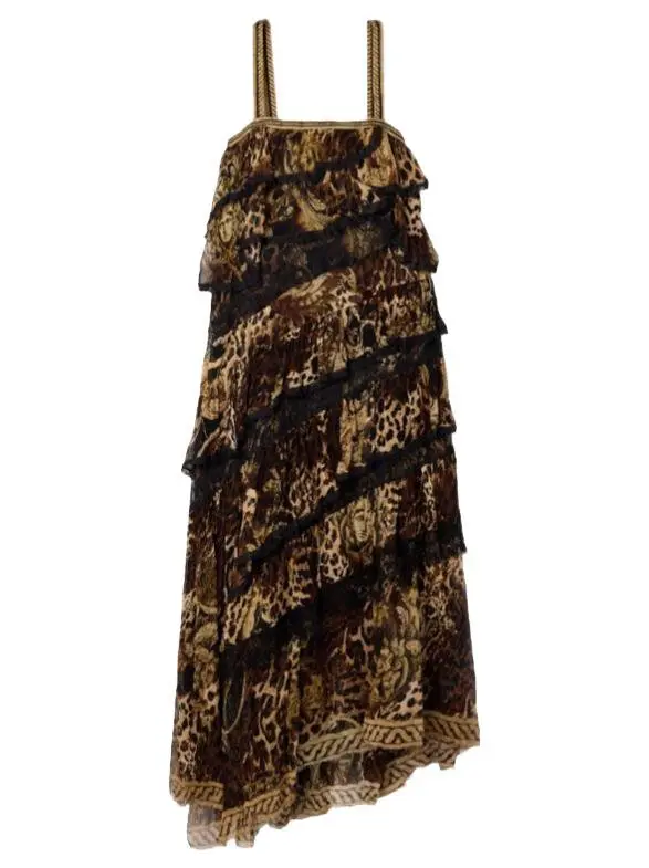 Camilla Tiered Extra-long Dress With Embellished Straps - Black