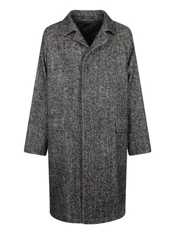 Tagliatore Herringbone Long-sleeved Coat - Black