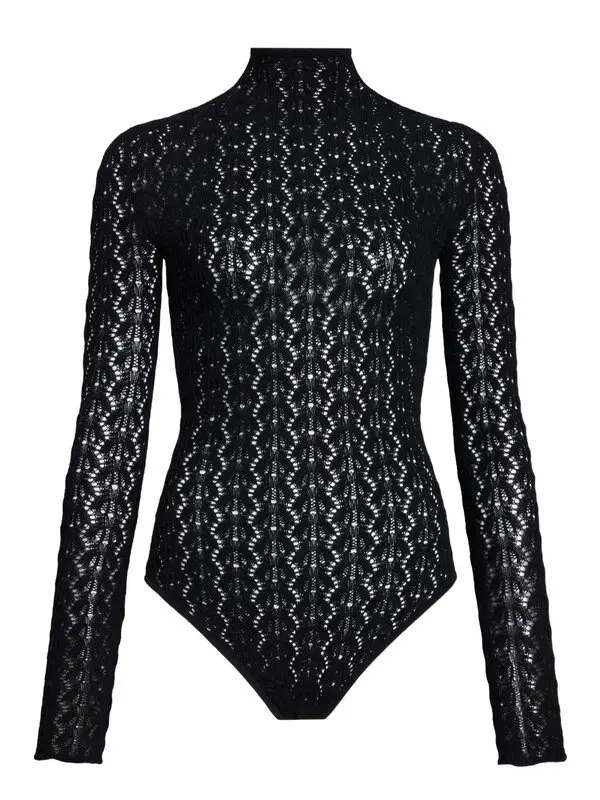 Alaïa High Neck Stretch Lace Bodysuit - Black