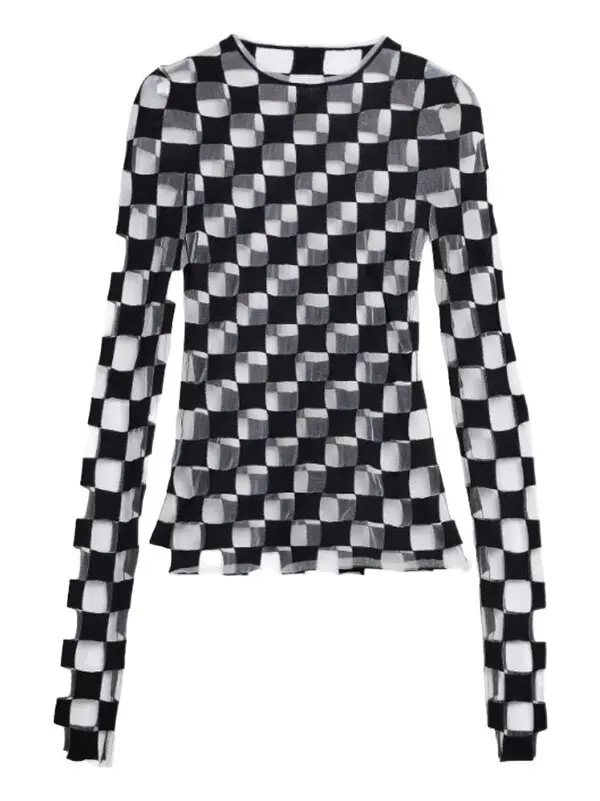 Sportmax Checkerboard-print Sheer Long-sleeve Top - Blue