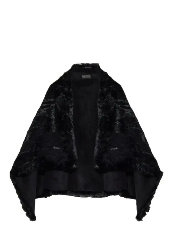 Balenciaga Faux Fur Cape Coat - Black