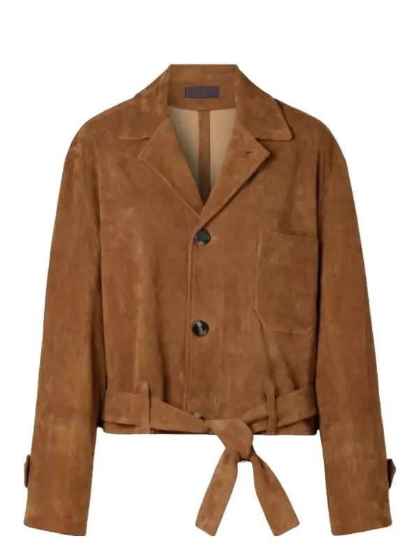 Stouls Belted Cropped Suede Jacket - Brown
