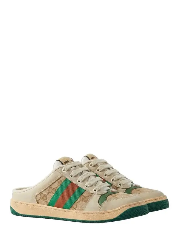 Gucci Screener Lace-up Mules - Beige, Green And Red