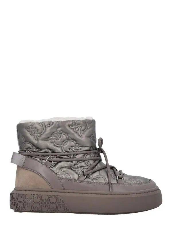 Pinko Quilted Floral-pattern Lace-up Boots - Gray